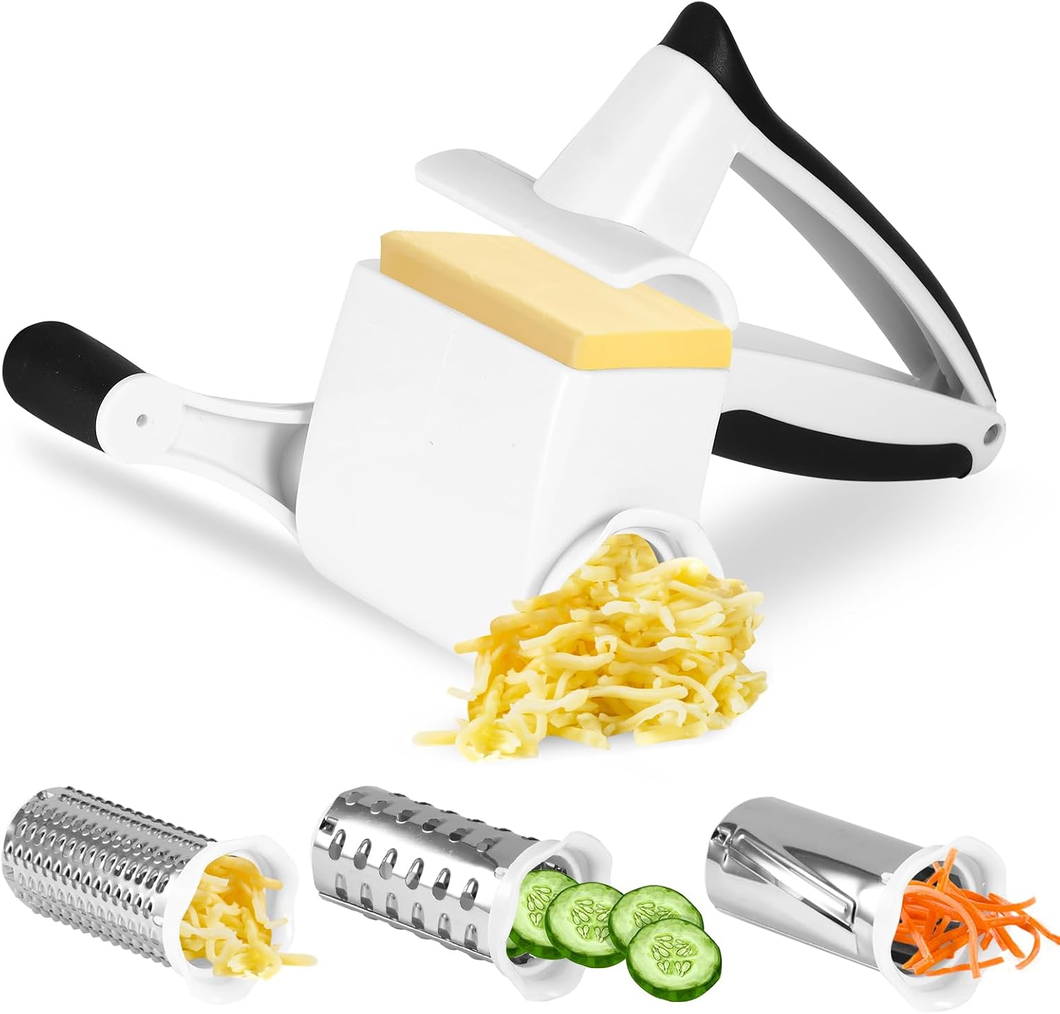 Cheese Grater, Rotating Cheese Grater with 3 Replaceable Stainless ...