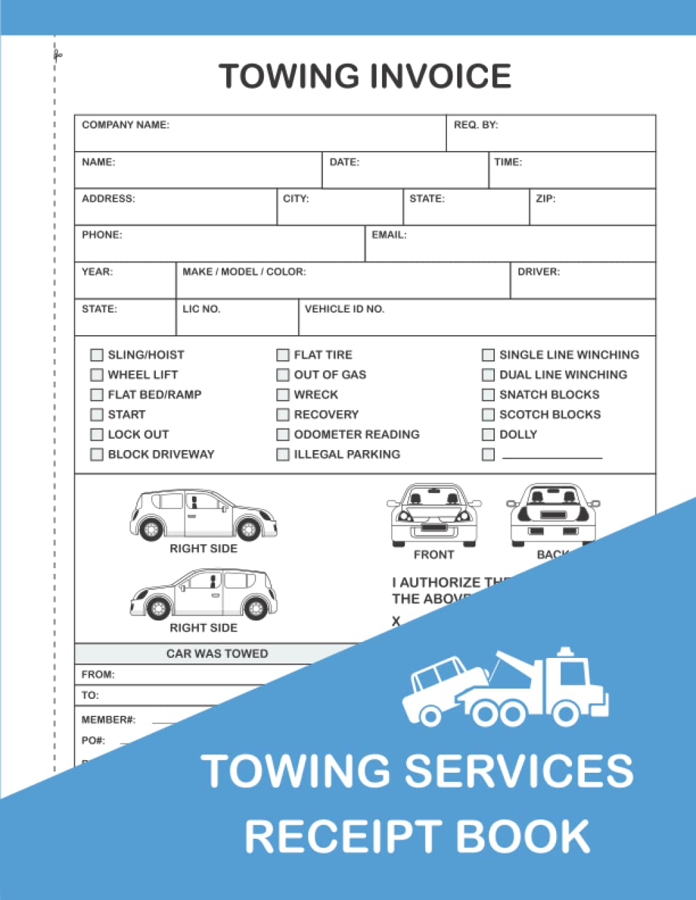 Towing Services Receipt Book: 70 Invoices 8.5"x11" | Towing And ...