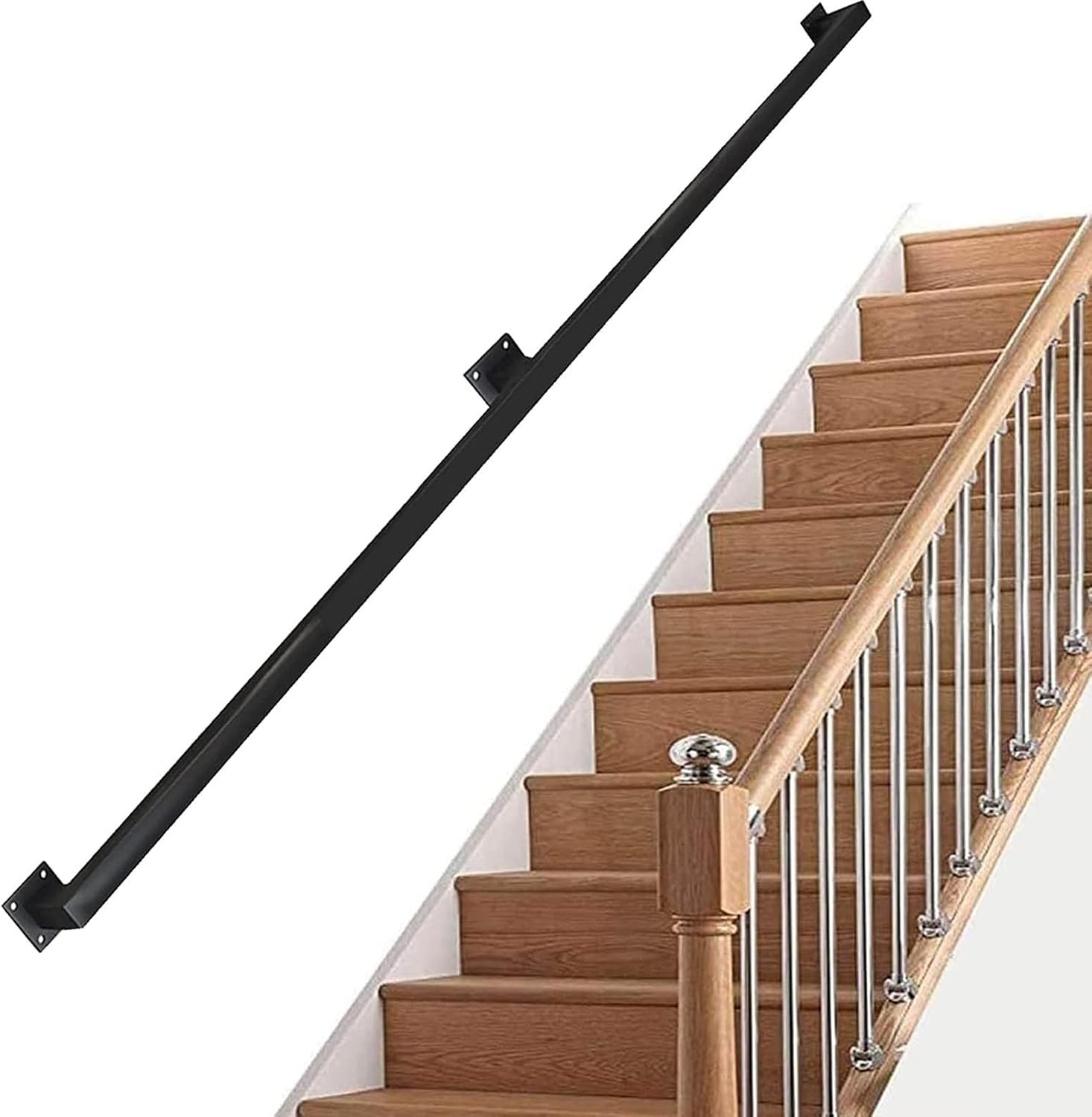 Amazon.com: CMMC 1ft-20ft Black Square Wall Handrail for Stairs Steps ...