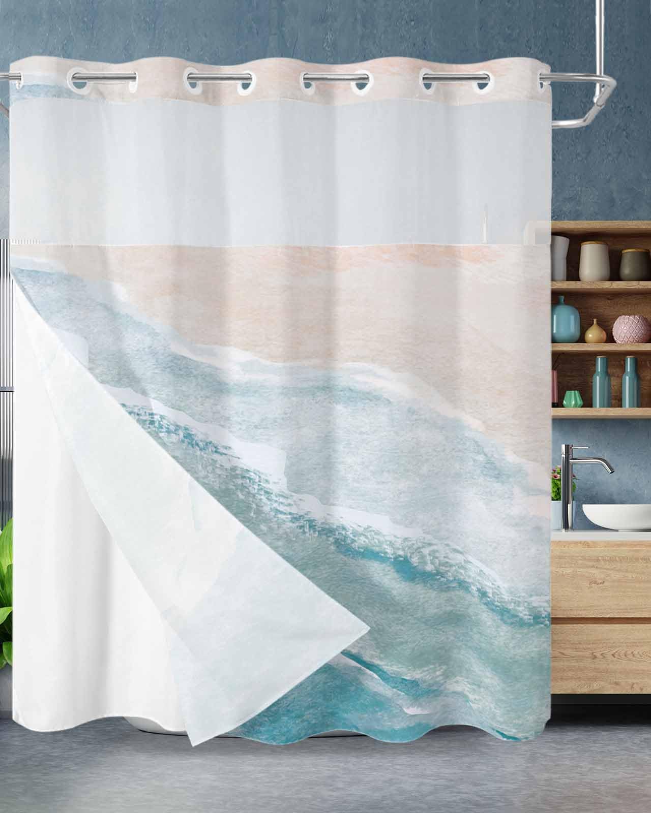 Amazon.com: Sea Wave No Hook Shower Curtain with Snap in Liner for ...