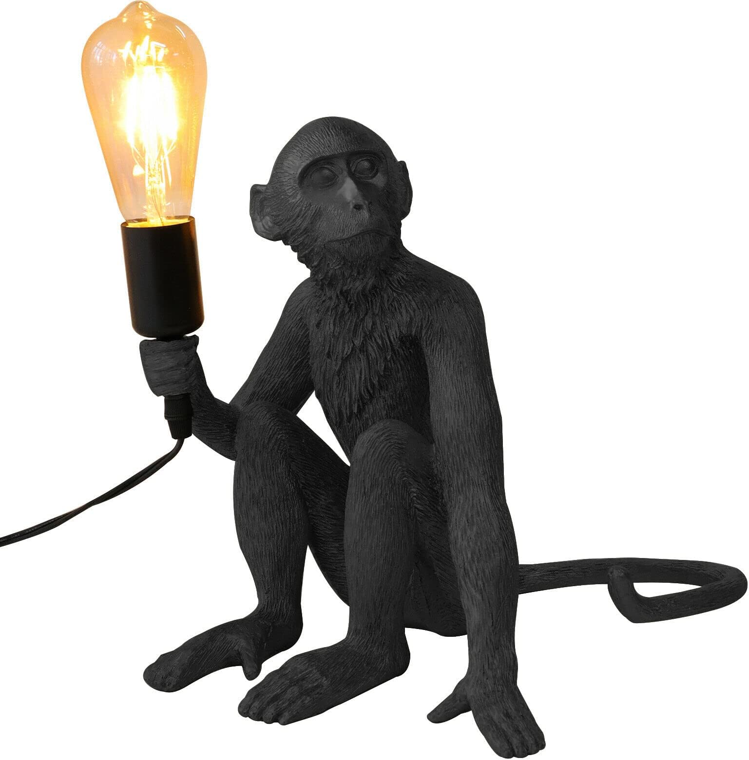 Resin Hemp Rope Monkey Table Light Retro Edison Monkey Desk Resin ...