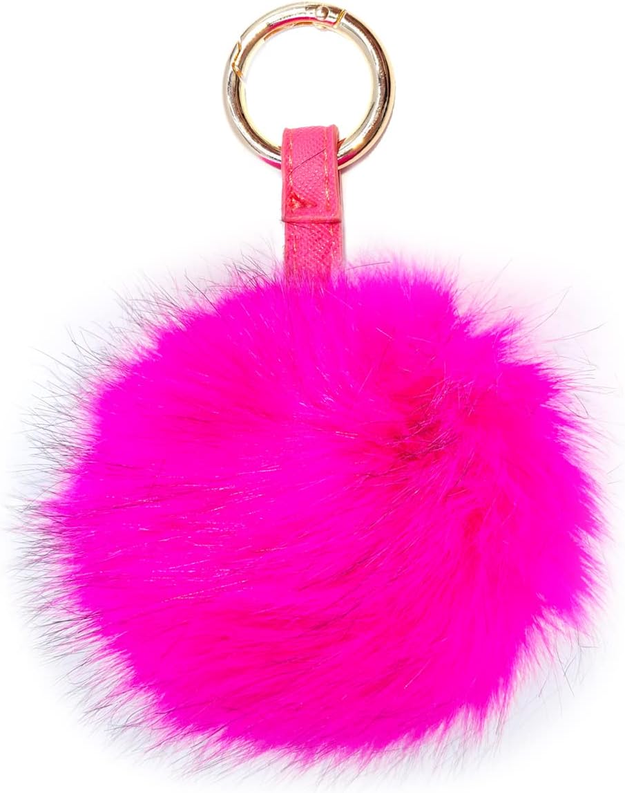 Amazon.com: 6" Large Fluffy Genuine Pom Pom Keychain Puffy Ball Car ...