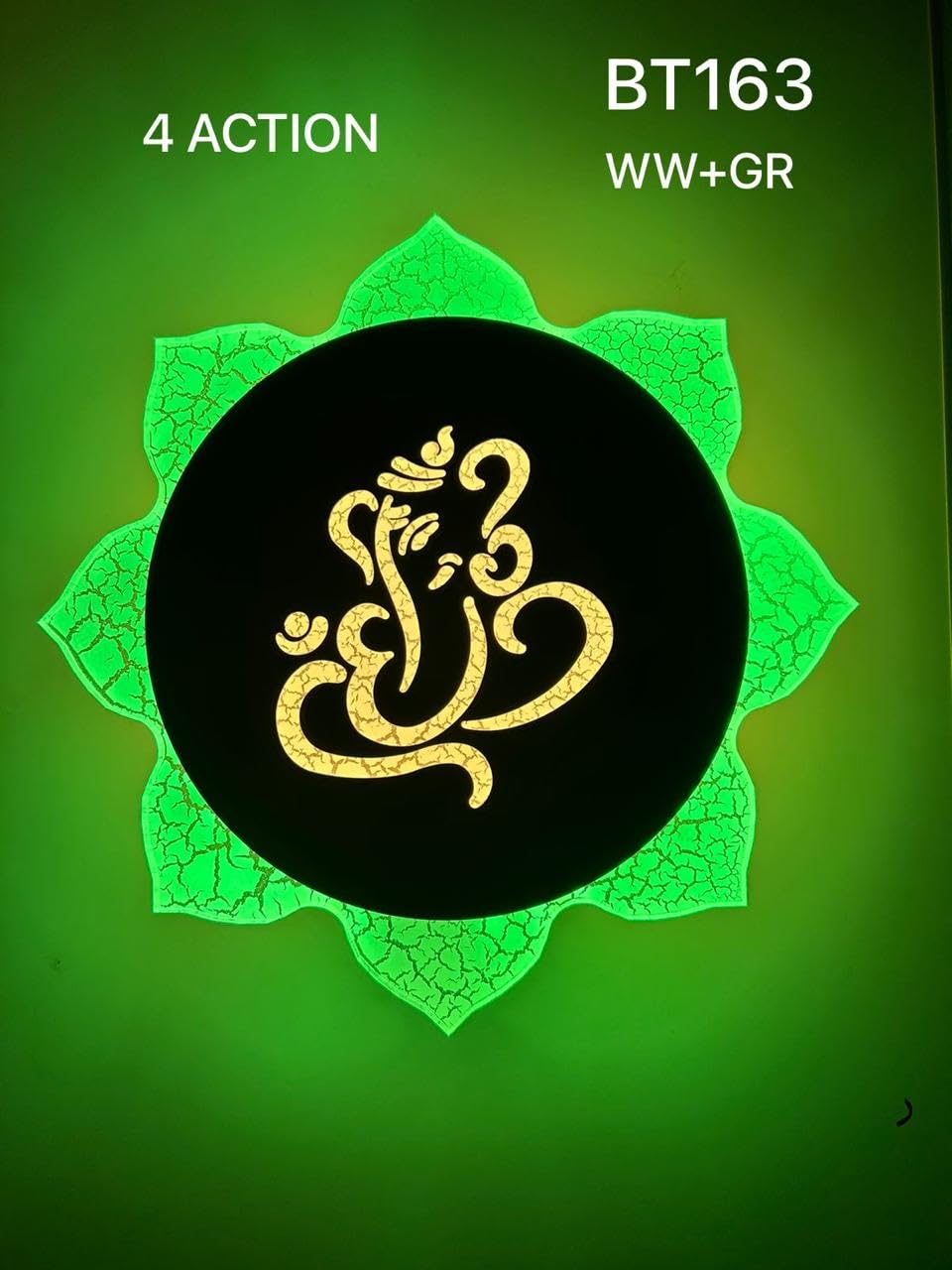 LED Wall Acrylic Flower Ganesh Light 4 Action (Green+Warm White ...