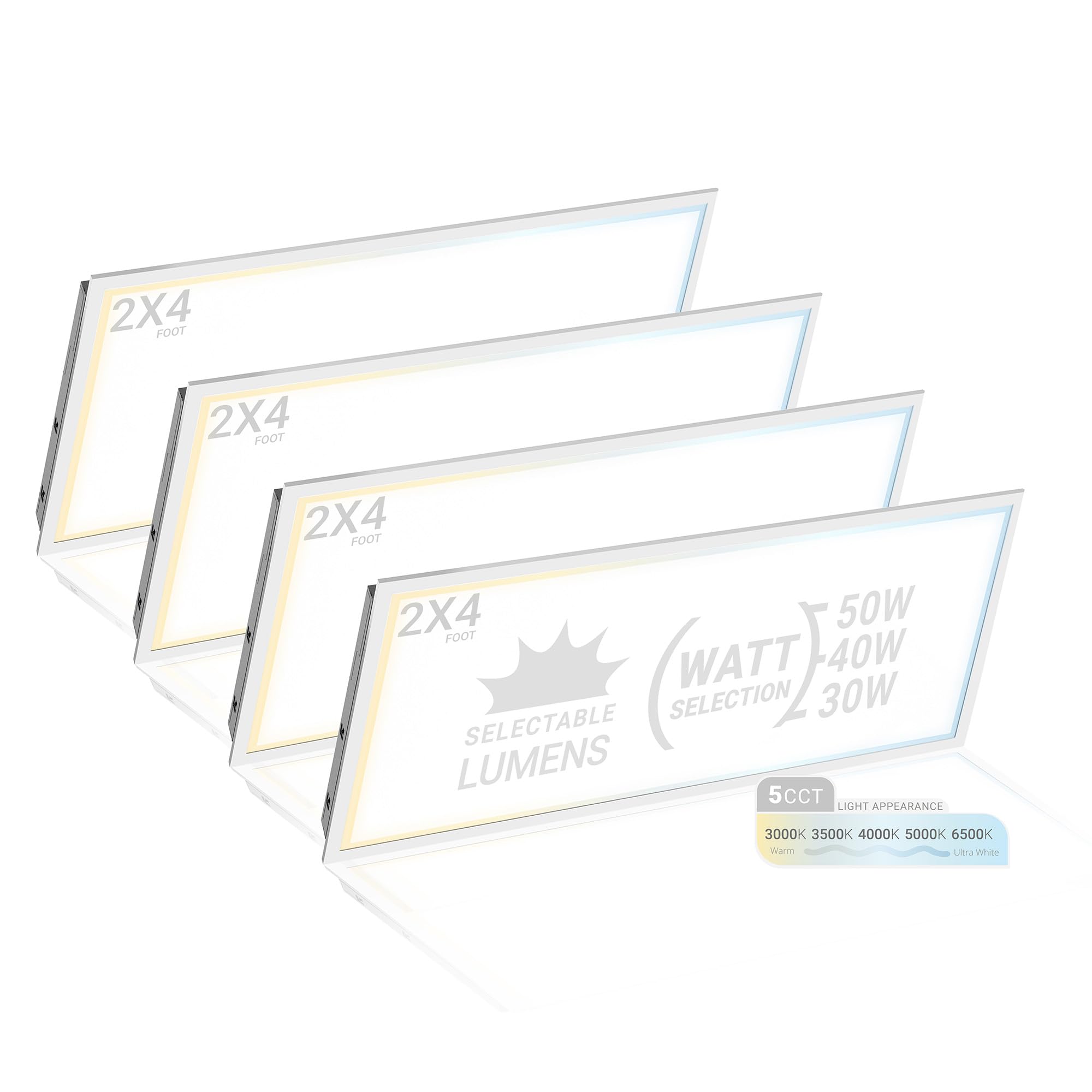 NUWATT 4 Pack 2x4 LED Drop Ceiling Flat Panel Troffer Light, Wattage ...