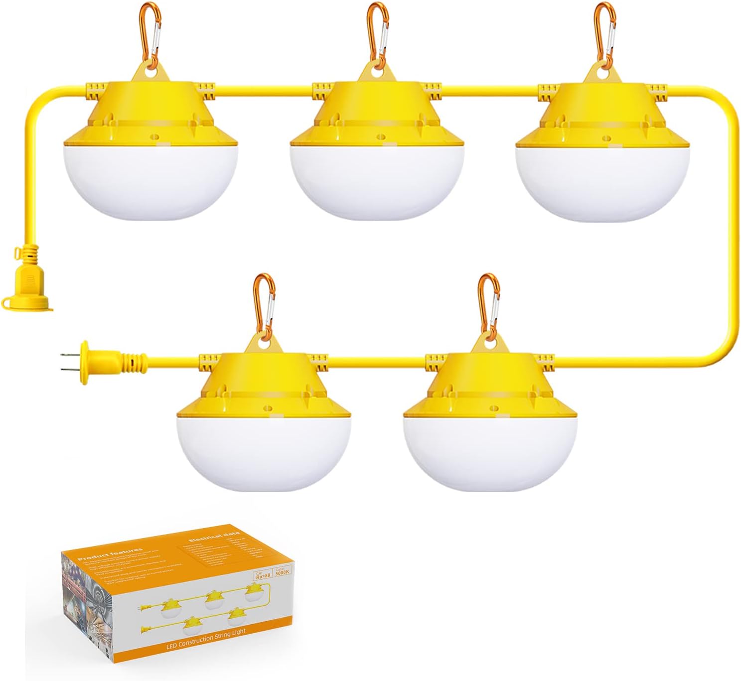 50FT Construction String Lights 75W LED Work String Light 7500LM Super ...