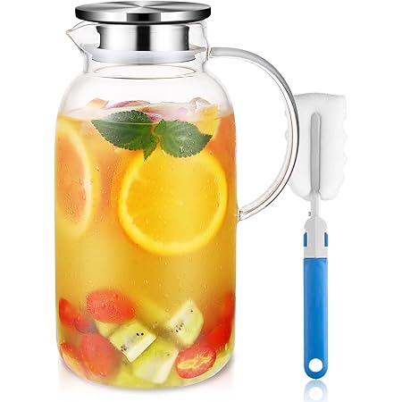 Amazon.com | Purefold 100 Ounces Large Glass Pitcher with Lid, Hot/Cold ...