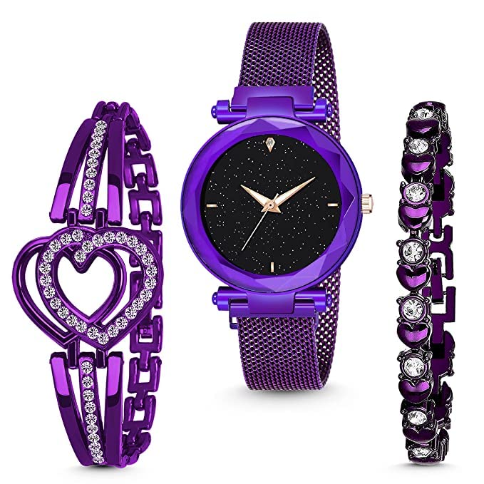 Buy Viktoria Purple Magnet Strap Diamond Dial Girls Women All Magnetic ...