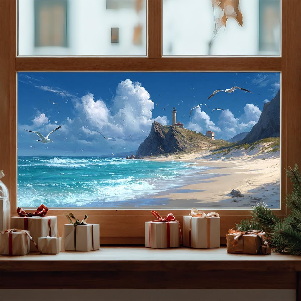 Amazon.com: Seagull Beach Lighthouse Window Film 39.37x17.32in ...