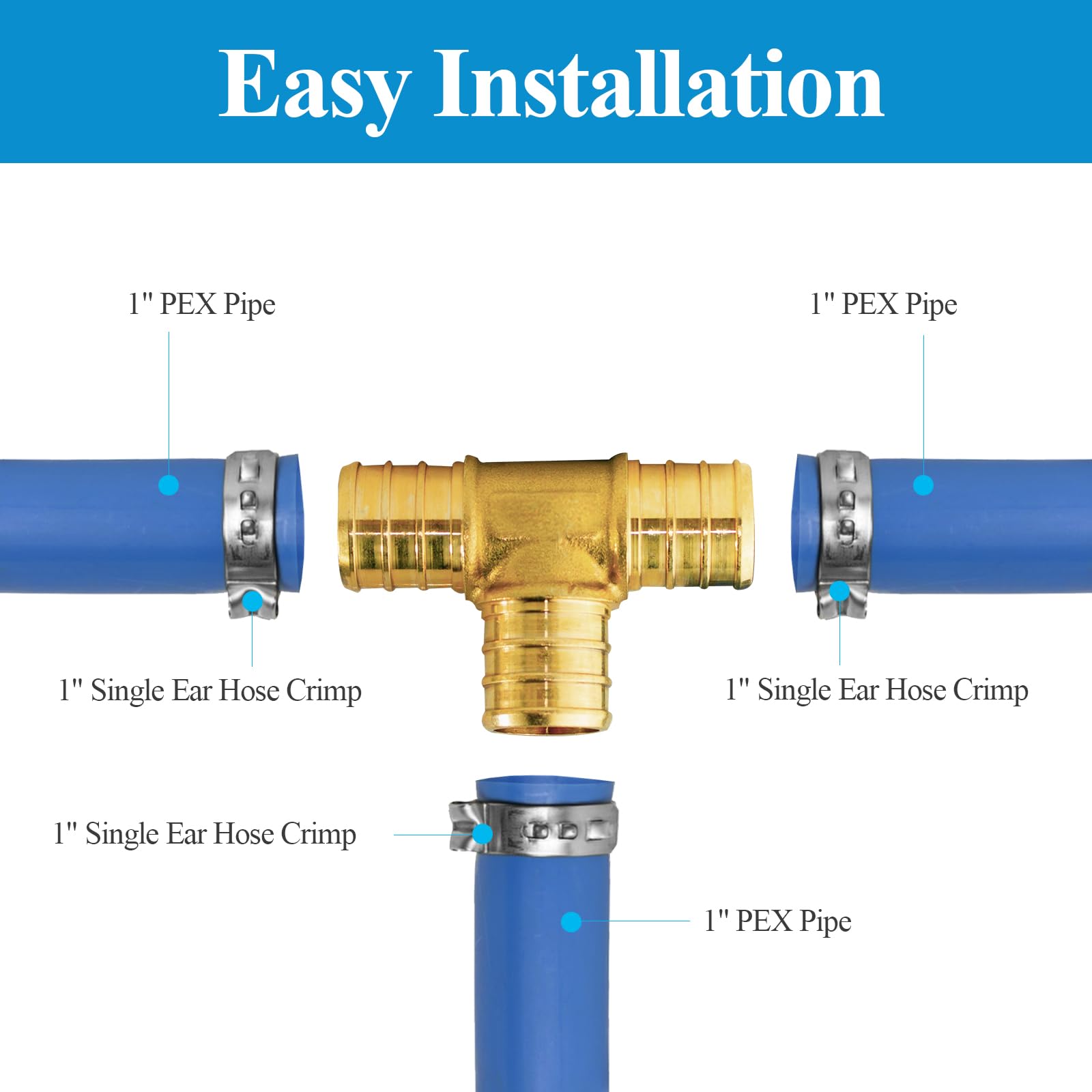Snapklik.com : WiseWater 8 Pcs PEX Fittings 1 Inch, 1 Inch Tee Brass Fittings, Barb Crimp PEX ...