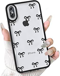 NITITOP Compatible with iPhone Xs Max Case Cute Clear Black Durable Ribbon Bowknot Pattern for ...