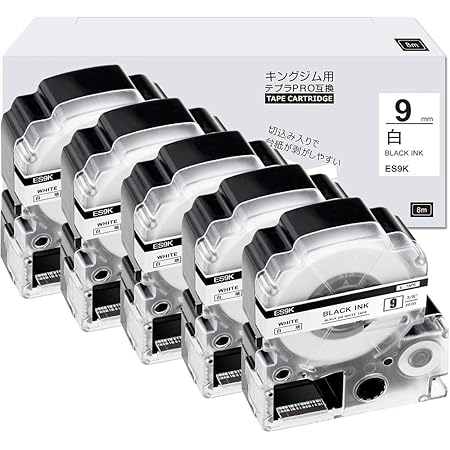 Amazon | 9mm 互換 テプラ テープ 白 キングジム テープカートリッジ Kingjim tepra SS9K テプラpro 黒文字 8M sr150 sr170 sr750 ...