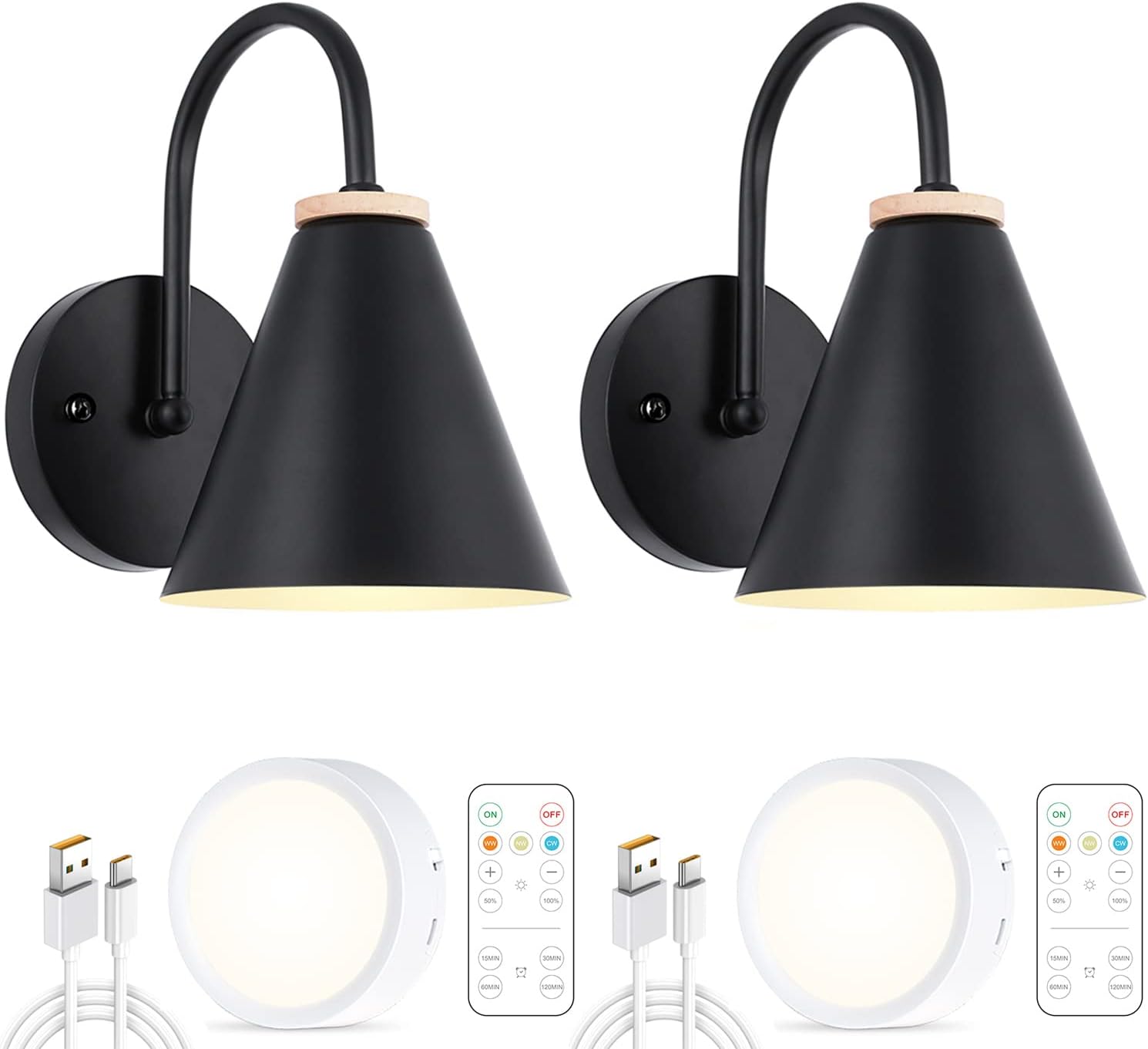 civaza Modern Style Battery Operated/Run Wall Sconces Set of 2, Remote ...