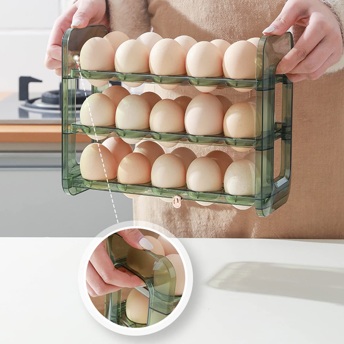 Amazon.com: LamChyar Egg Holder for Fridge, Auto Flip Egg Organizer, 3 ...