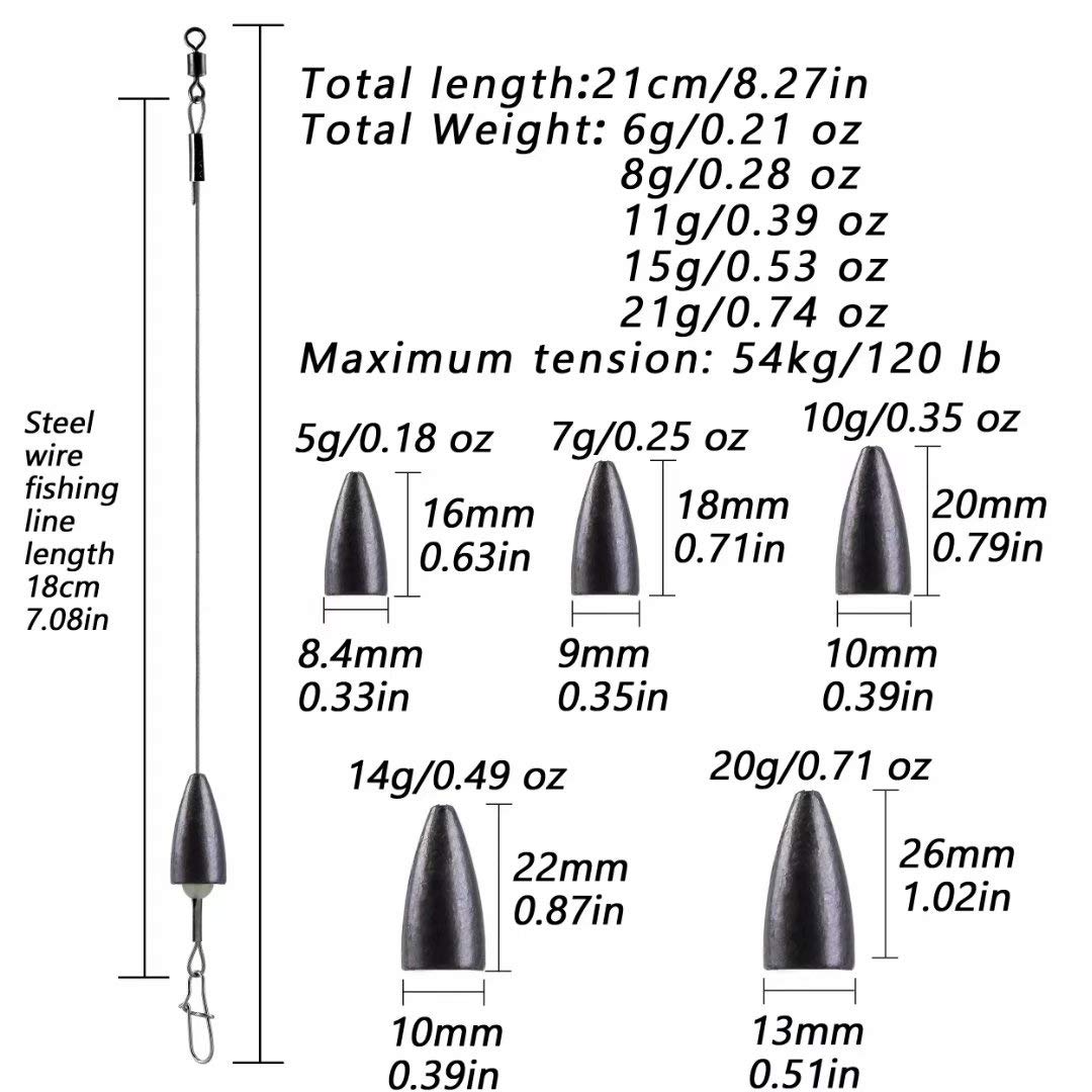 Snapklik.com : Fishing Weights Bullet Sinker Pre-Rigged Carolina Rigs ...