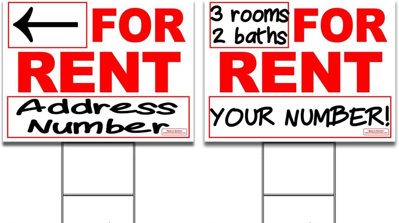 Amazon.com : Large for Rent Sign Kit with Tall Stands - Yard Sign ...