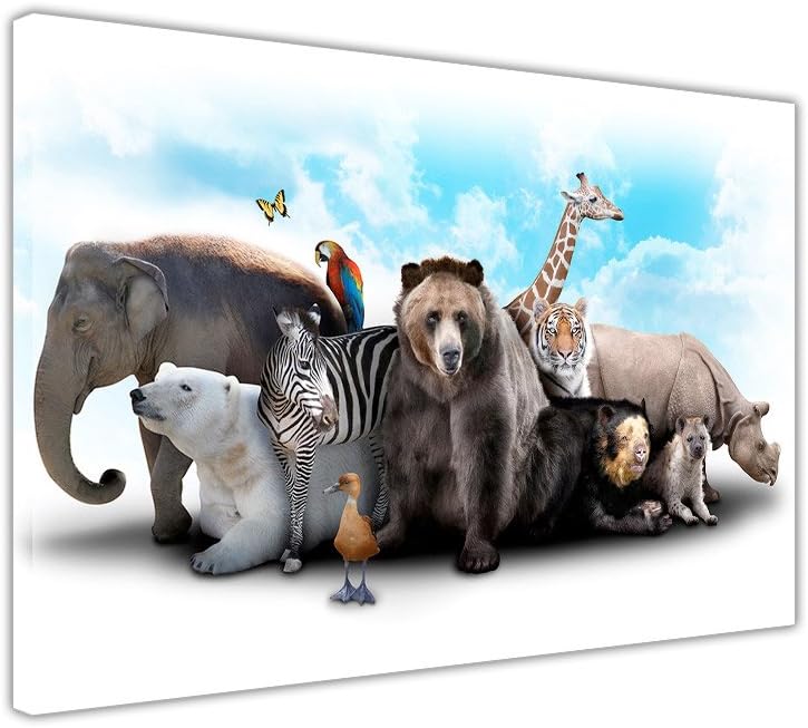 WILD ANIMALS COLLAGE ON FRAMED CANVAS WALL ART PRINTS HOME DECO ...
