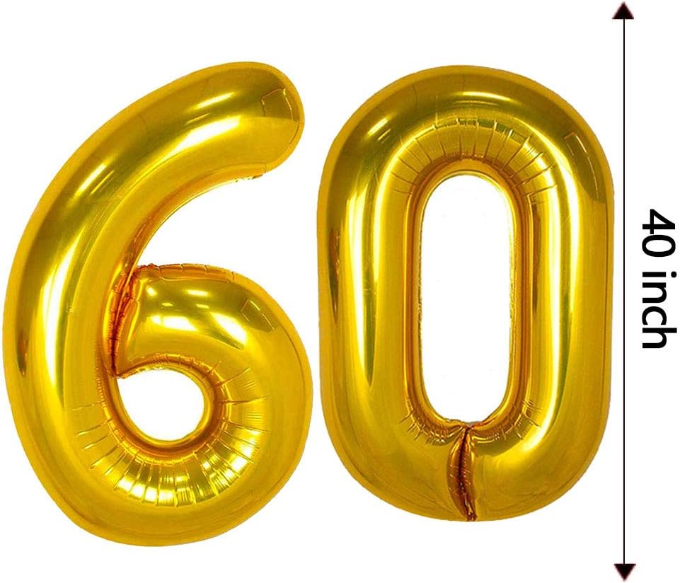 GZLCWL 60th birthday balloons Golden， 40 inch Number 60 Balloon，40th ...