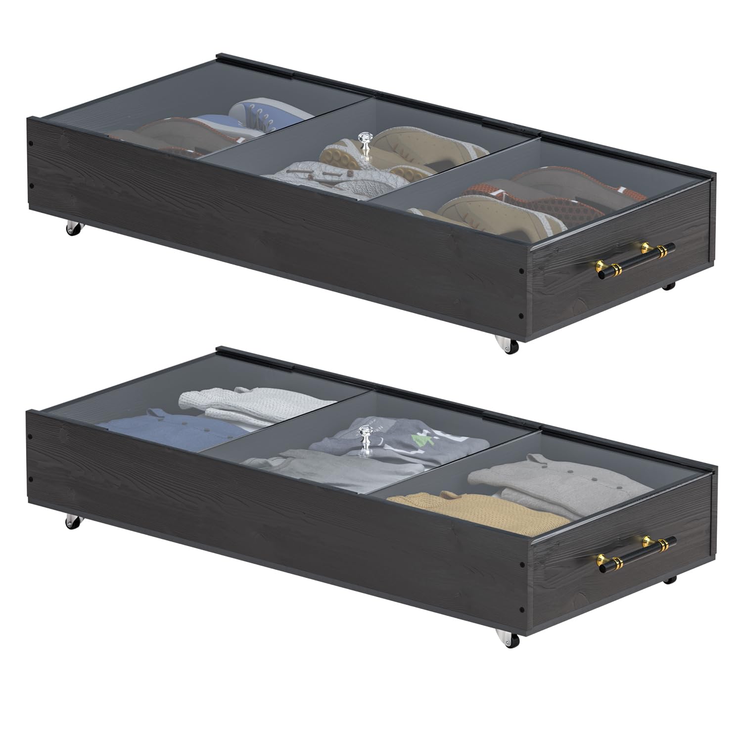 Amazon.com: 1-Pack Solid Wood Under Bed Storage Drawer with Lids ...