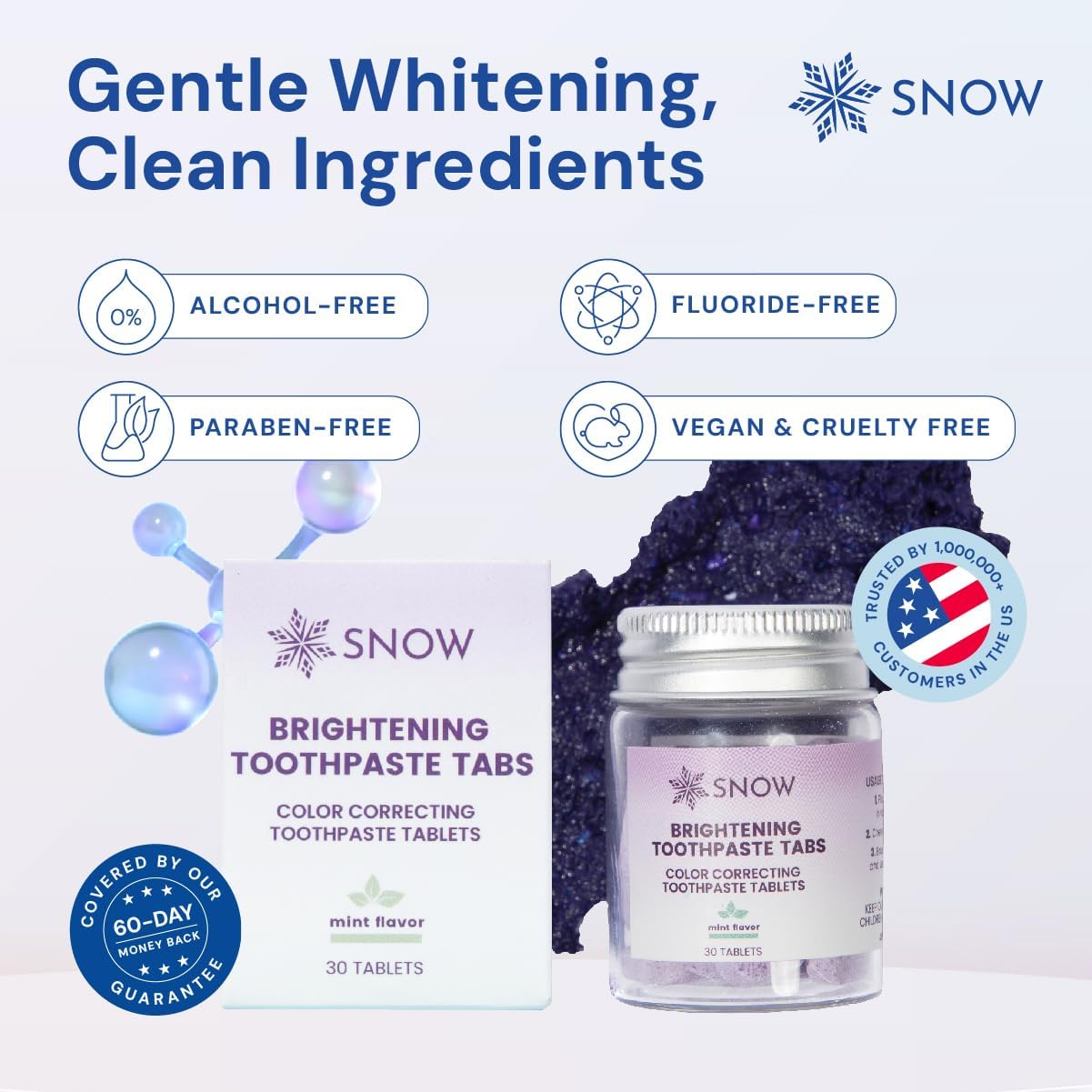 SNOW Purple Whitening Toothpaste Tablets - 30 Count, Purple Toothpaste ...