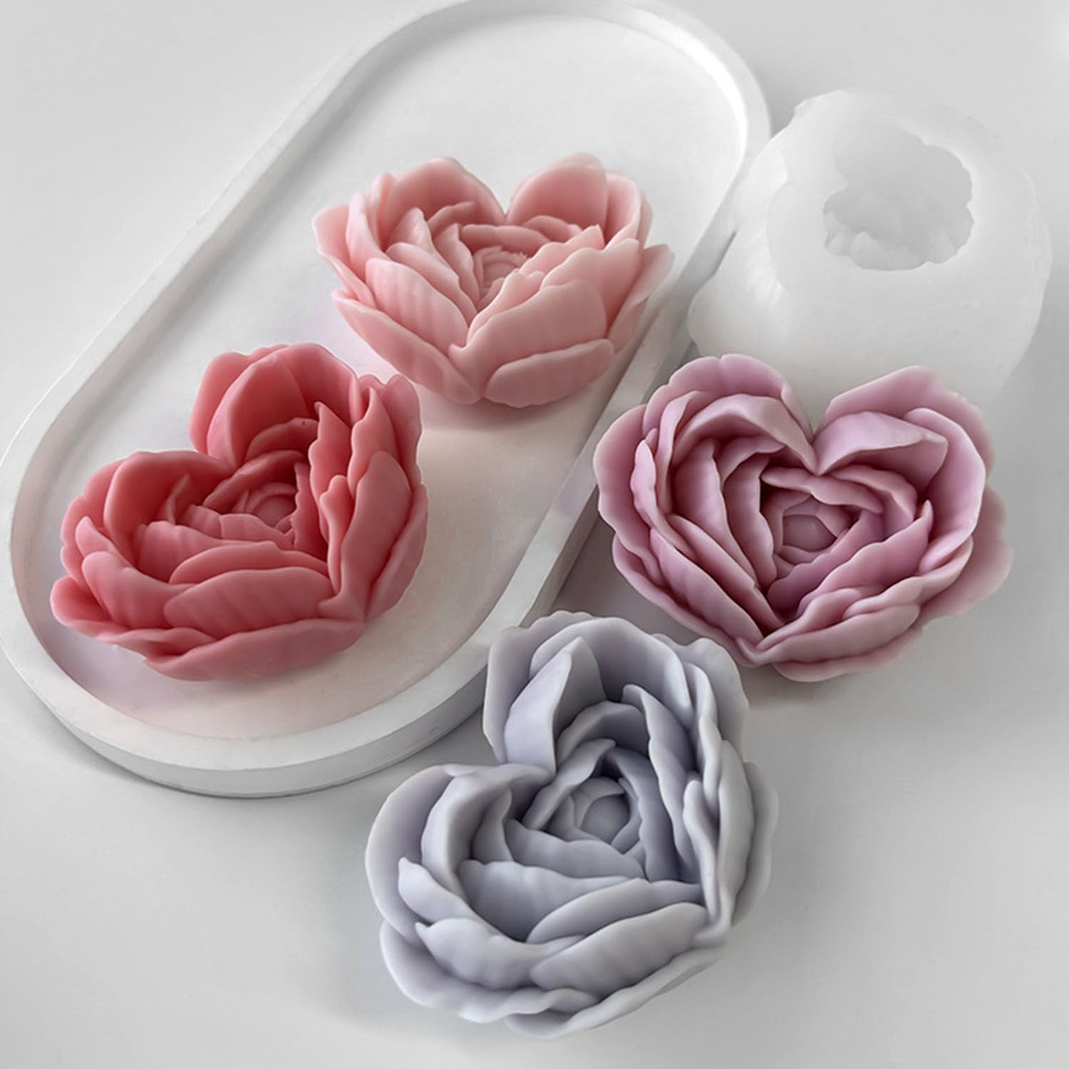 Amazon.com: Rose Candle Molds Heart Shape 3D Rose Flower Molds Silicone ...
