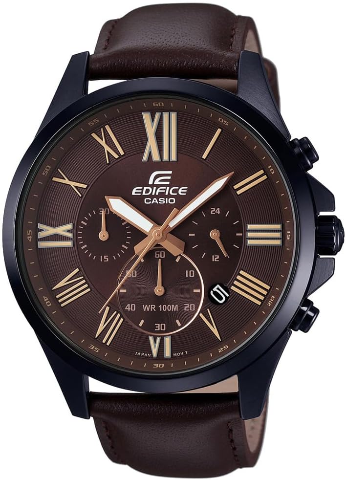 Casio EDifice EFV-500BL-1AVUDF Brown Analog Dial Black Leather Band Men ...