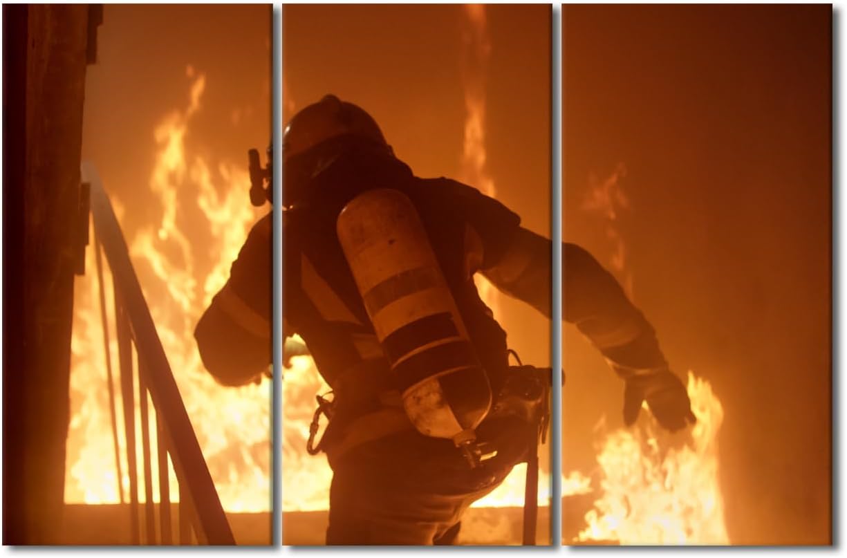 Amazon.com: Canvas Wall Art Home Decor Firefighter Pictures 3 Pieces ...