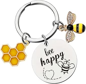 Bee Keychain Inspirational Keyring Gifts - Honey Key Rings for Men ...