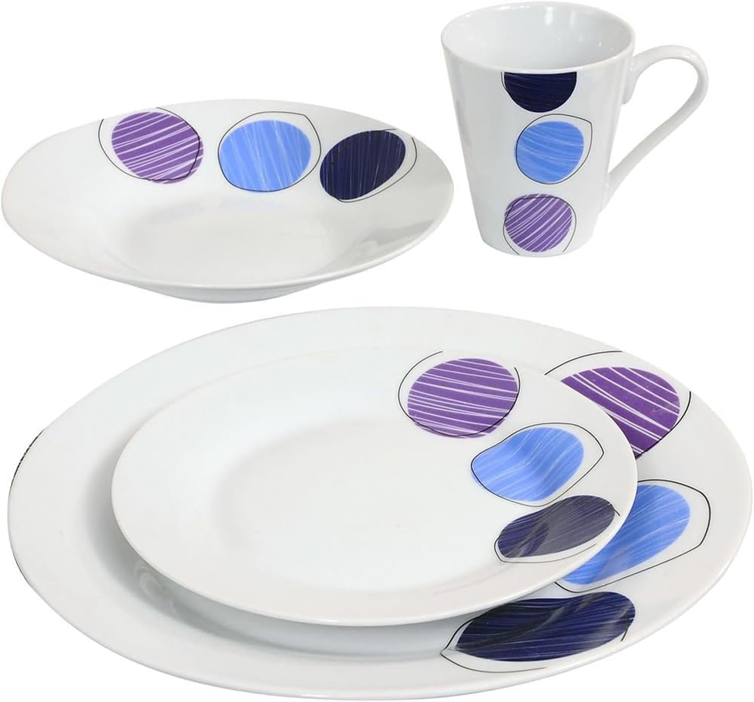 16pc Dinnerware Set - 4 Porcelain with 4 Bowls, 4 Mugs, 4 Side Plates ...