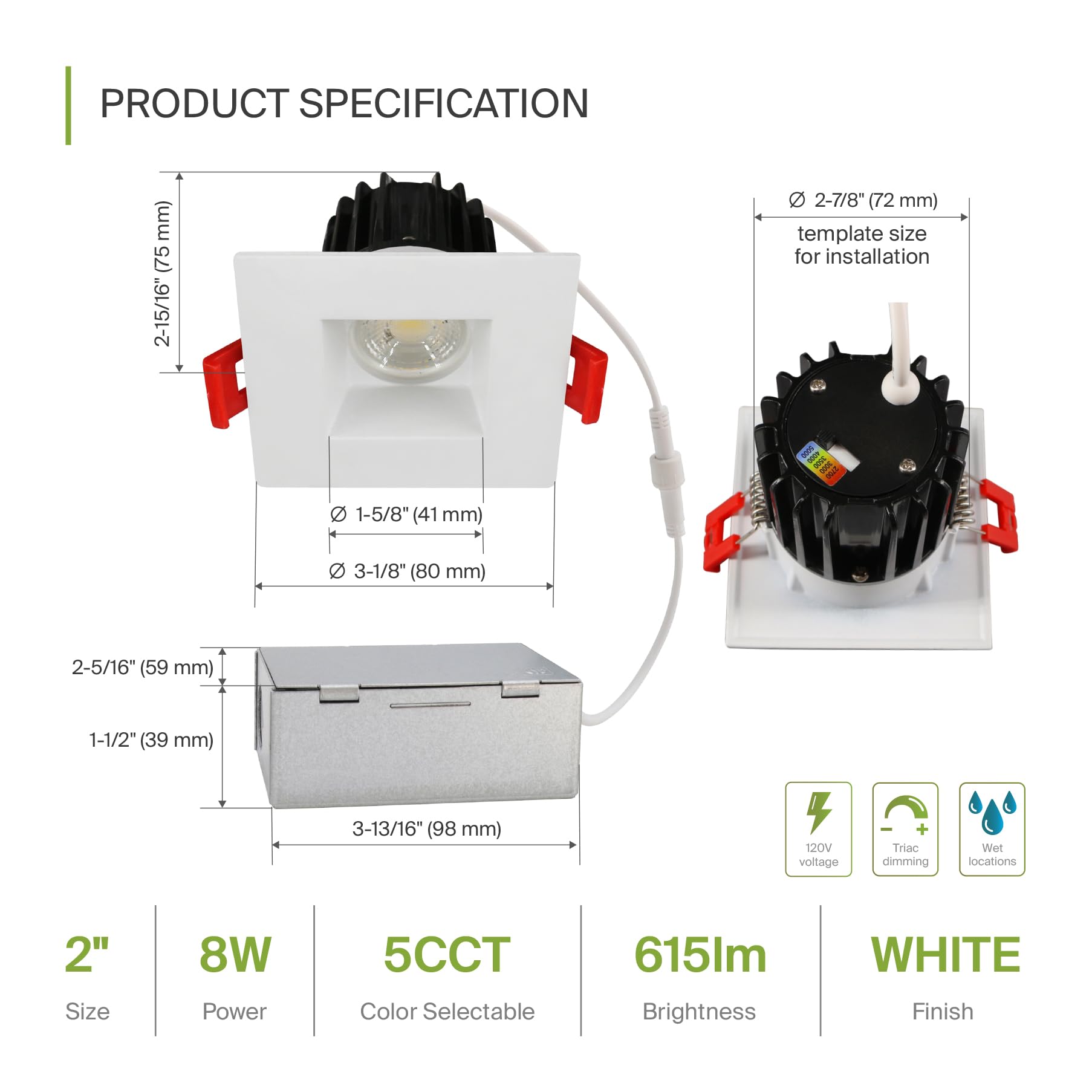 Snapklik.com : ASD 2 Inch Recessed LED Lighting, 8W 120V Downlight, 5 ...
