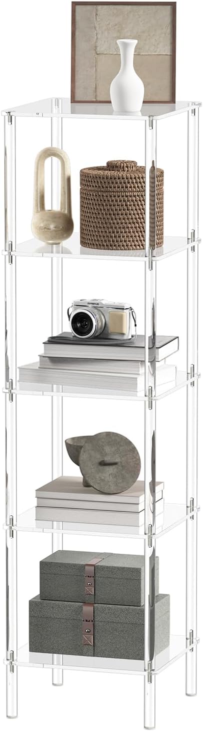 Amazon.com: mDesign Tall 4-Tier Glass and Metal Freestanding Shelf ...