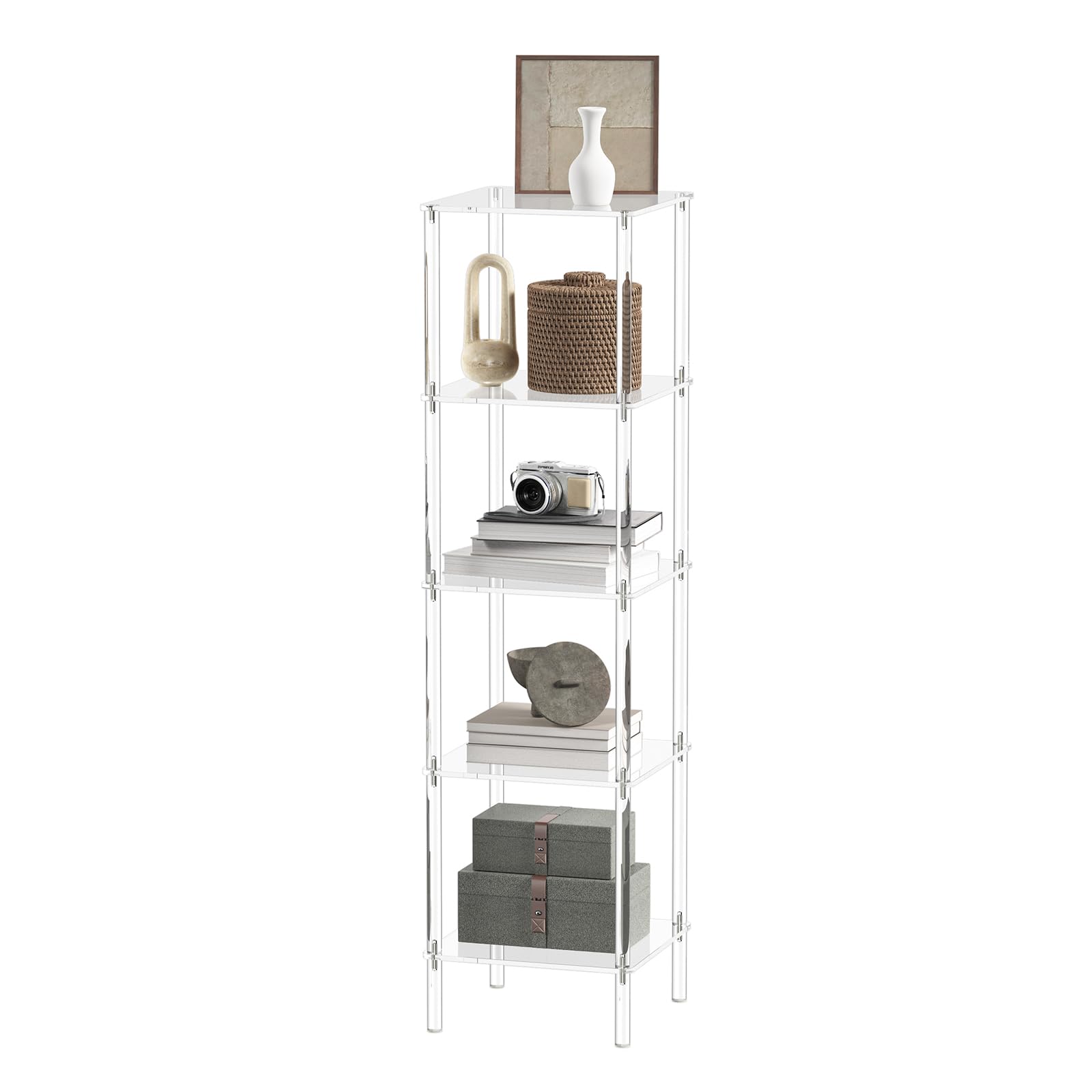 Amazon.com: CRTERICX 5 Tier Square Acrylic Bookshelf, Small Bookcase ...