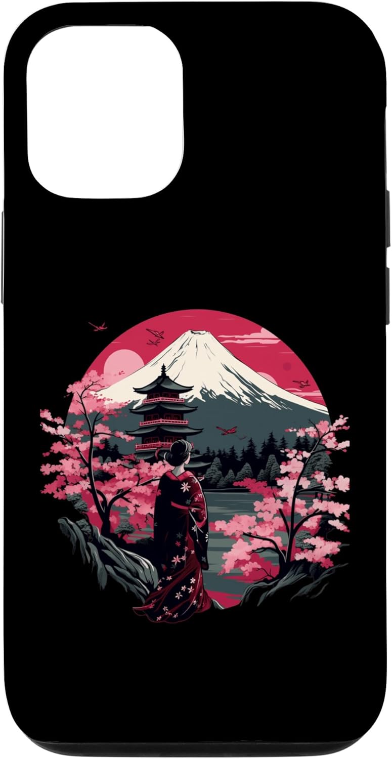 Amazon.com: iPhone 15 Japanese Geisha With Mount Fuji And Pagoda Cherry ...