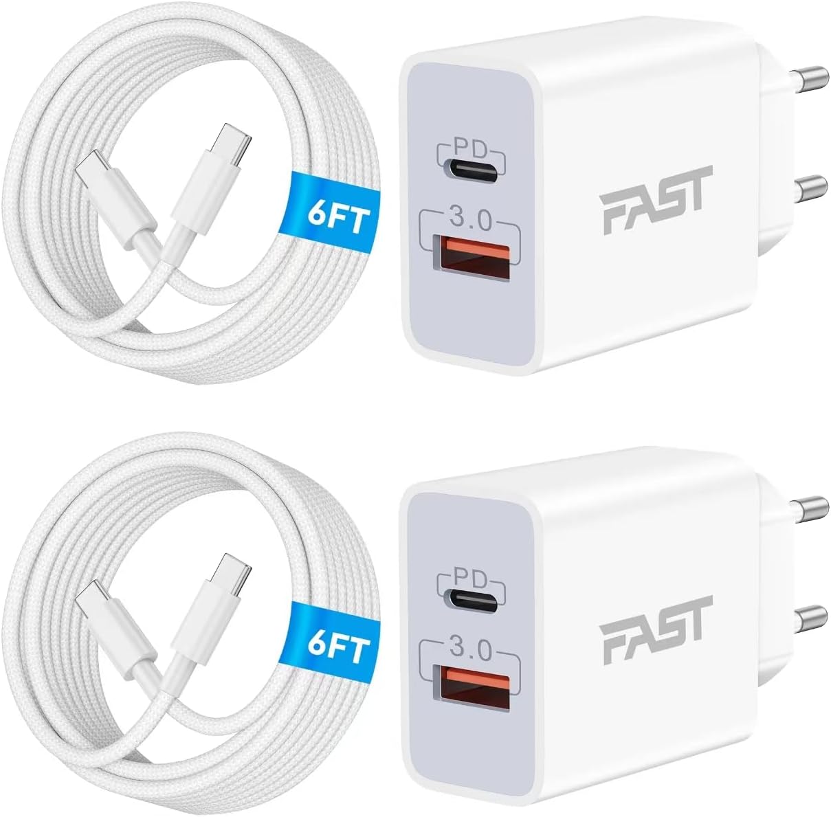 Amazon.com: LUOATIP European Plug Adapter, 2-Pack Travel Charger 2.1A ...