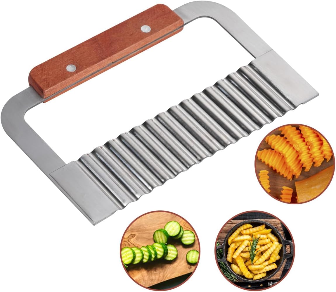 JJOnlineStore - Stainless Steel Wooden Handle Potato Chip Cutter ...