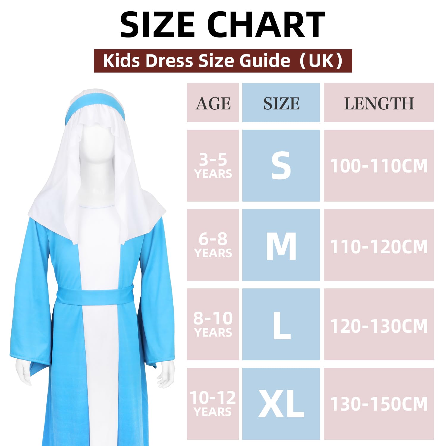 SULOLI Kids Nativity Costumes,Mary Nativity Costume 6-8 Kids Mary ...