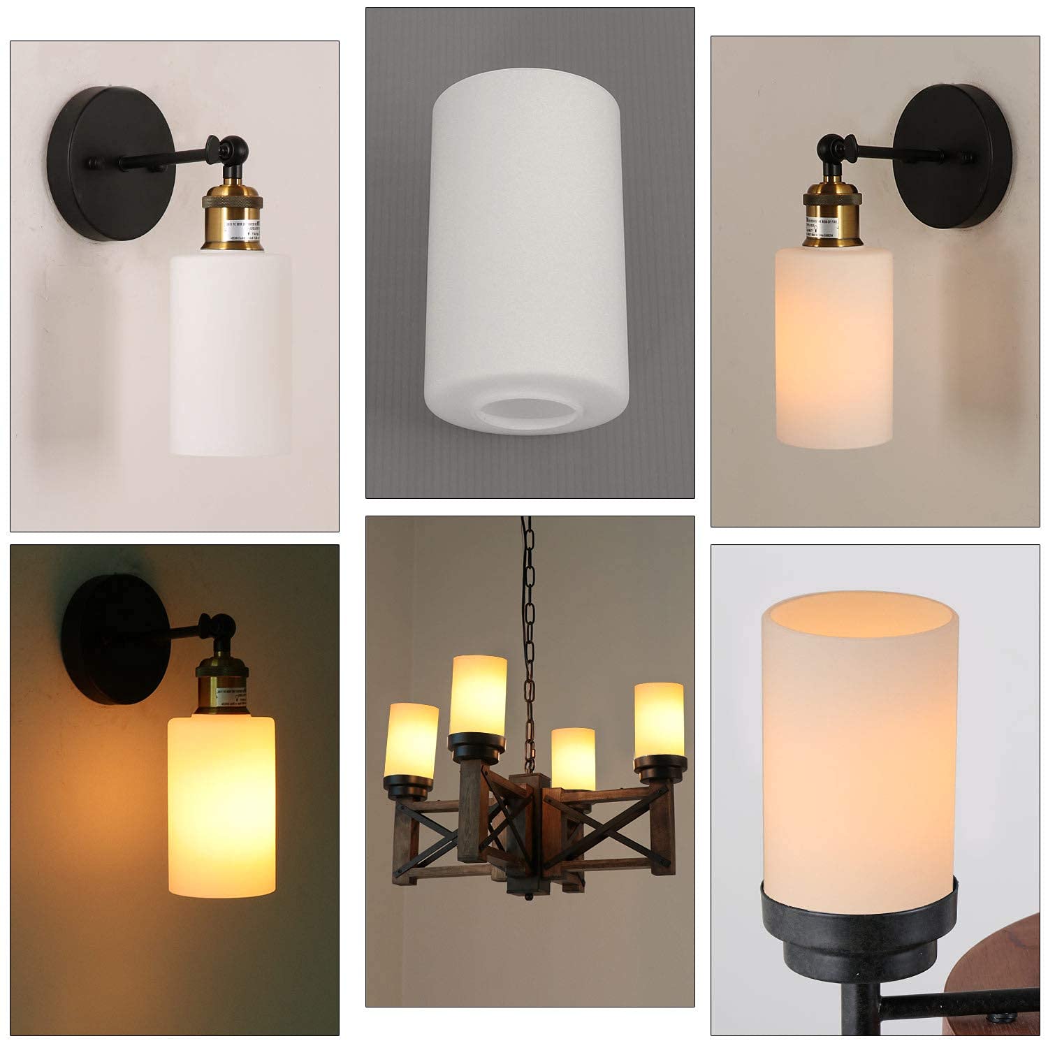 Voguad White Opal Cylinder Glass Lamp Shade Replacement, Light Fixture ...