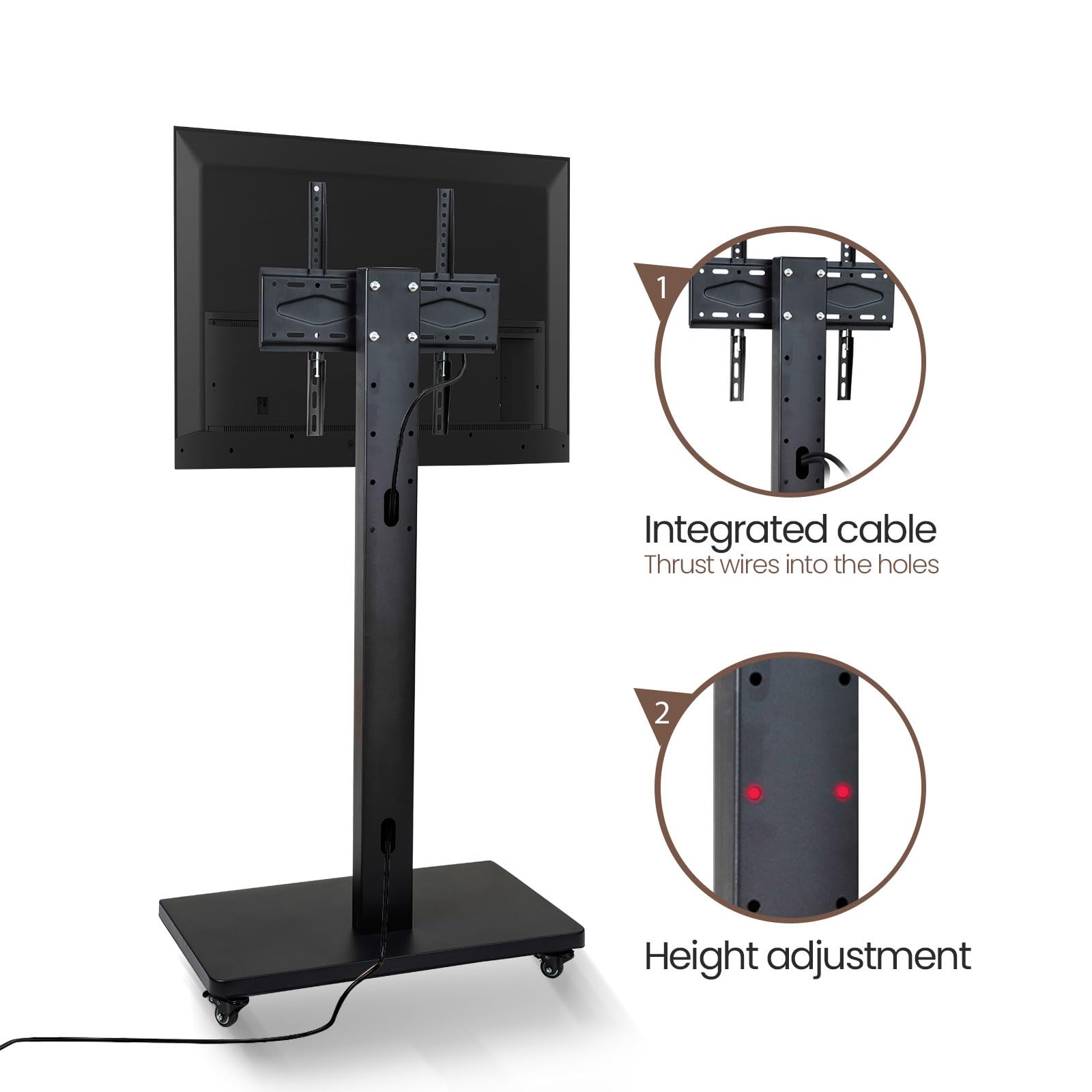 Mobile TV Cart with Wheels,Height Adjustable Rolling TV Stand for 32 to ...