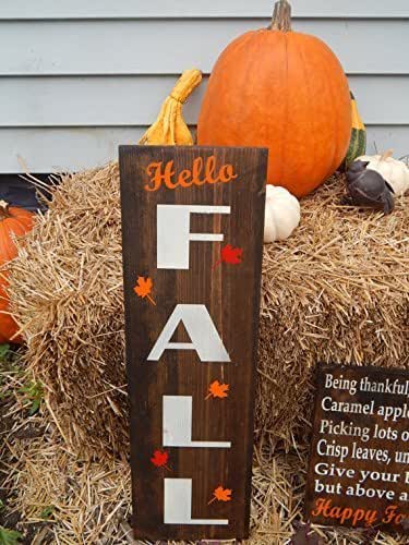 Amazon.com: Hello Fall with leaf clipart painted wood indoor outdoor ...
