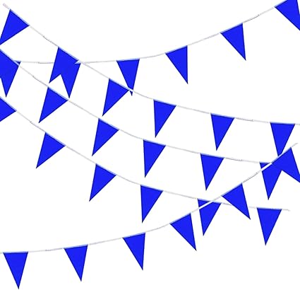 Amazon.com: Blue Pennant Banner DIY Blank Bunting Solid Triangle Fabric ...