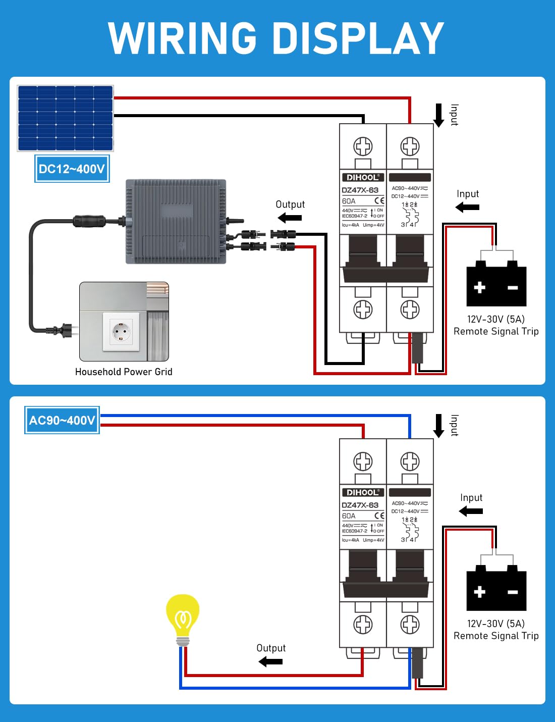 Snapklik.com : AC DC Miniature Circuit Breaker,60 Amp 12-240V 2 Pole ...