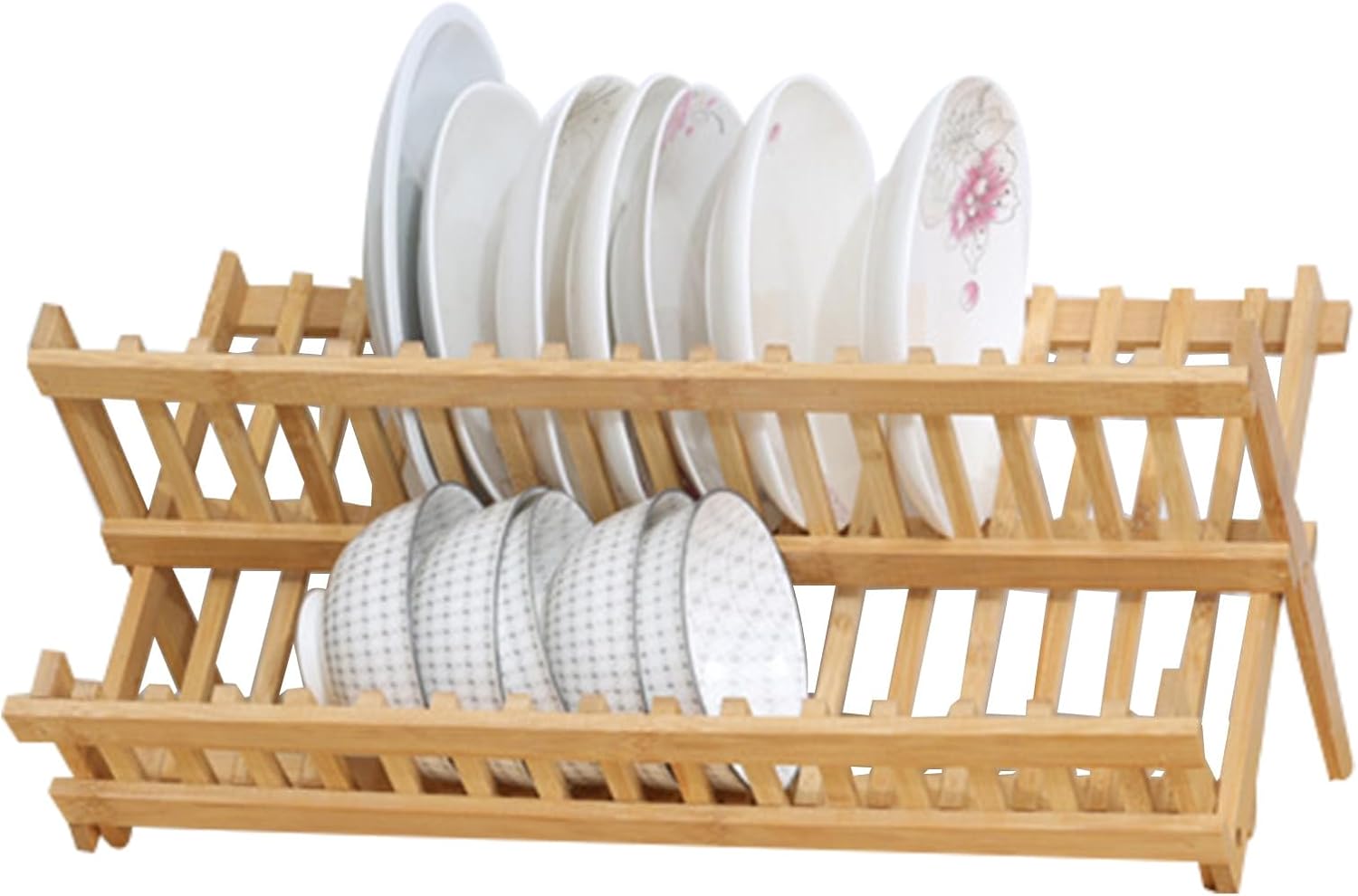 Amazon.com: Dish Drying Rack, 2 Tier Dish Strainer, Bamboo Kitchen ...