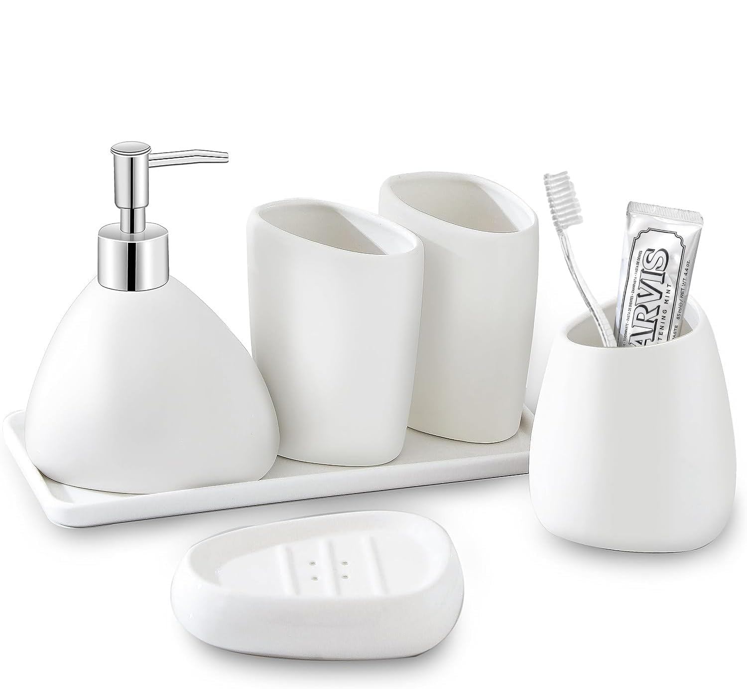 Amazon.com: BLBYHO Ceramic Bathroom Accessory Set with Ceramic Tray, 6 ...