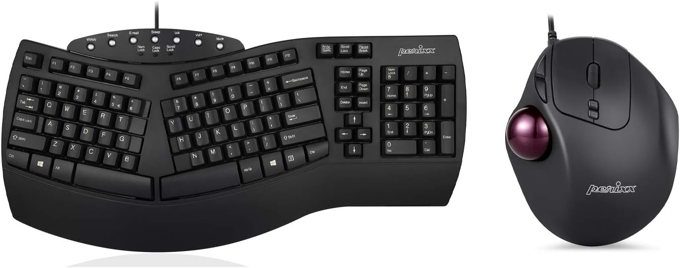 Amazon.com: Perixx Wired USB Ergonomic Split Keyboard with Trackball ...