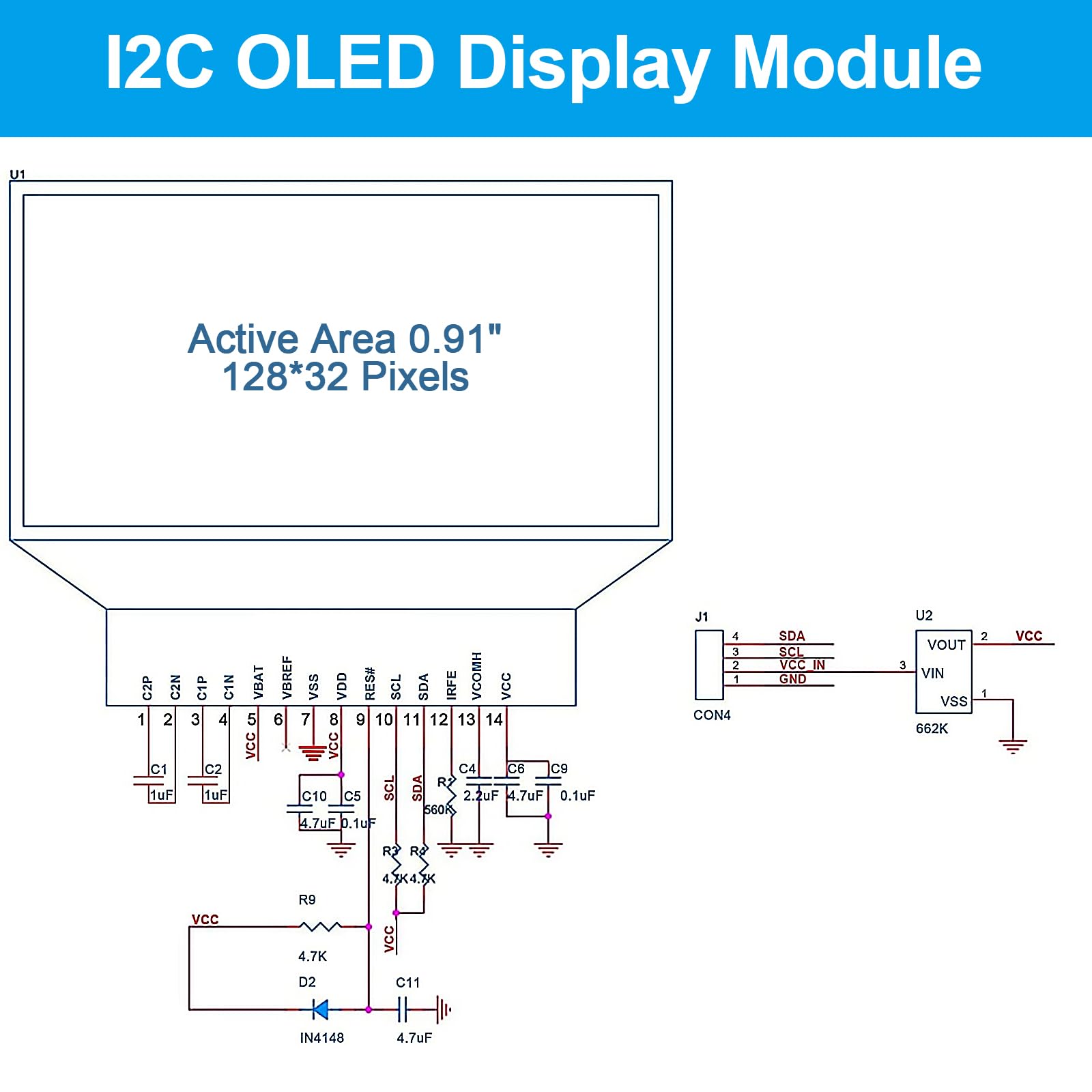 Snapklik.com : JUZITAO 6PCS I2C Display Module 0.91 Inch I2C OLED ...