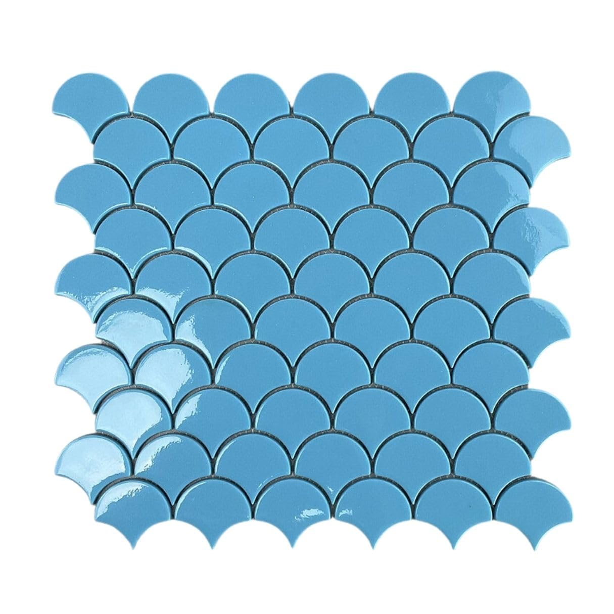 Tenedos TGFD-2x2BL-EGT Sky Maya Blue Scallop Fish Scale Glass Mosaic ...