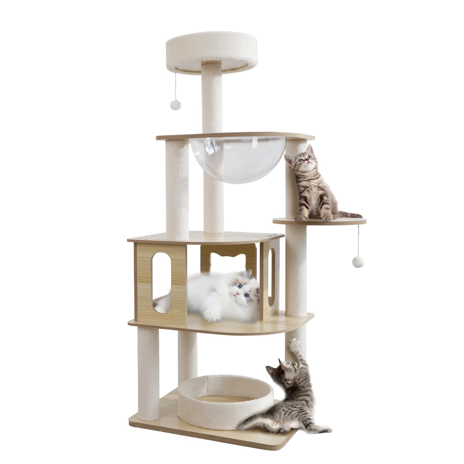 Sthdofrpaits Cat Tree, 48-Inch Modern Cat Tower for Indoor Cats, Wooden ...