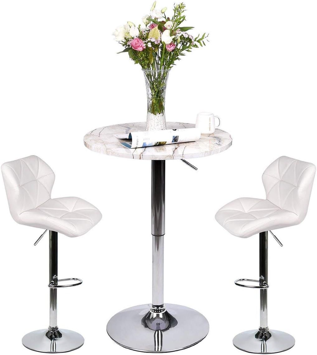 Amazon.com: ARTETHYS Bar Table and Chair Set of 3 Adjustable Round Pub ...