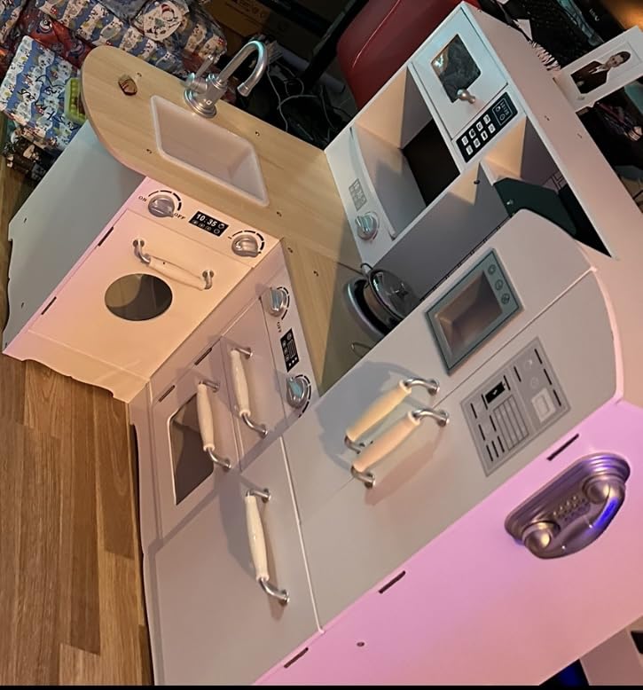 Maxmass Kids Corner Kitchen Playset, Wooden Play Kitchen with Microwave ...