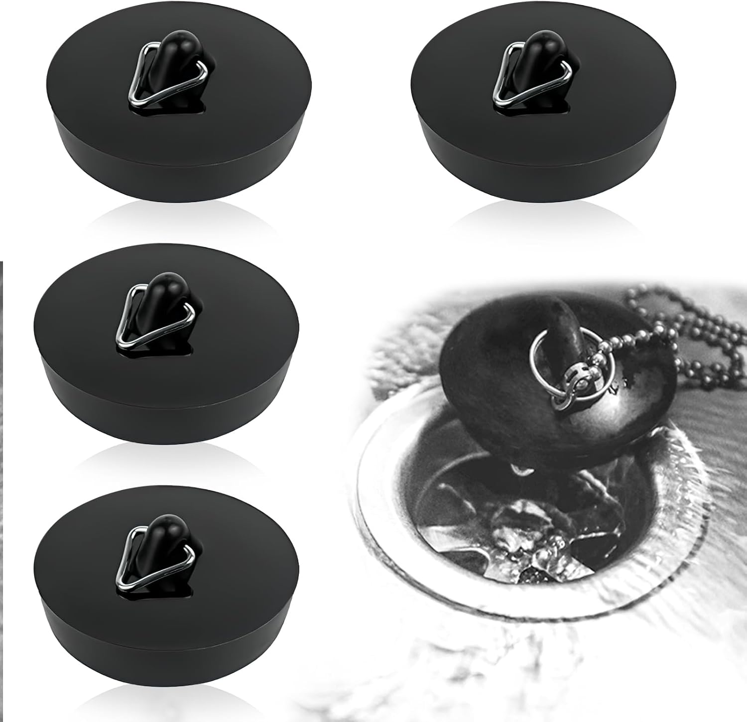 Universal Bathtub Plug 4 PCS Kitchen Sink Plug with Hanging Ring ...
