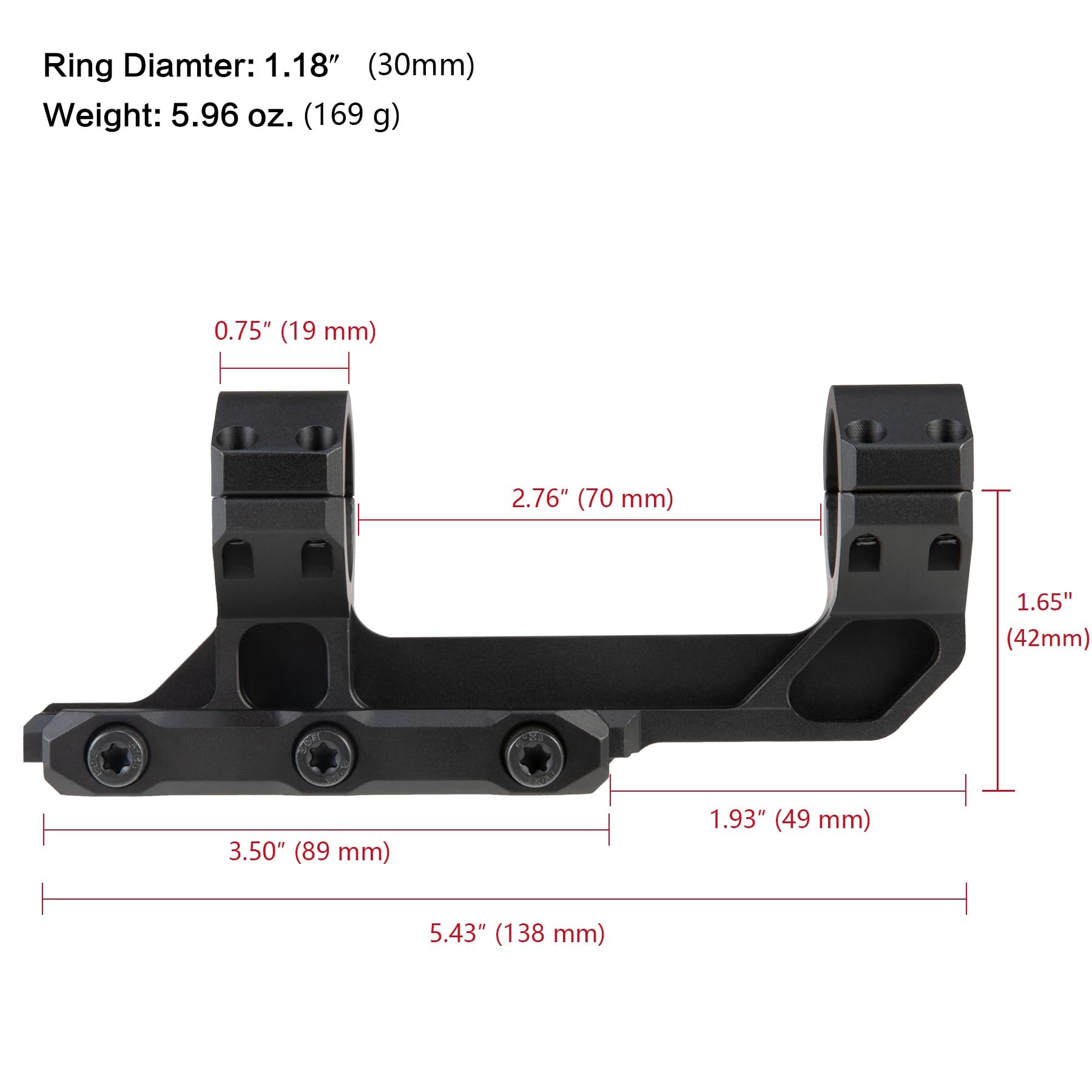 Snapklik.com : Hiram 30mm Dual Ring Offset Cantilever Scope Mount